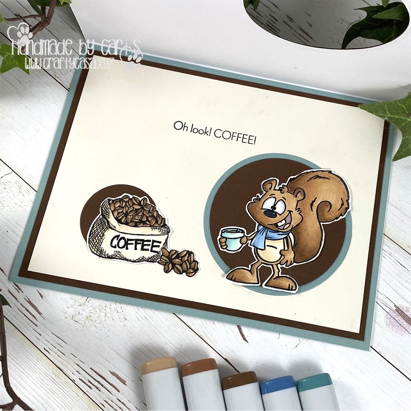 Squirrel Away Those Coffee Beans Handmade Card